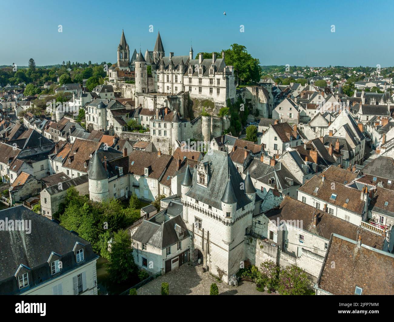 Aerial panorama view of Loches in Indre-et-Loire in the Loire Valley in ...