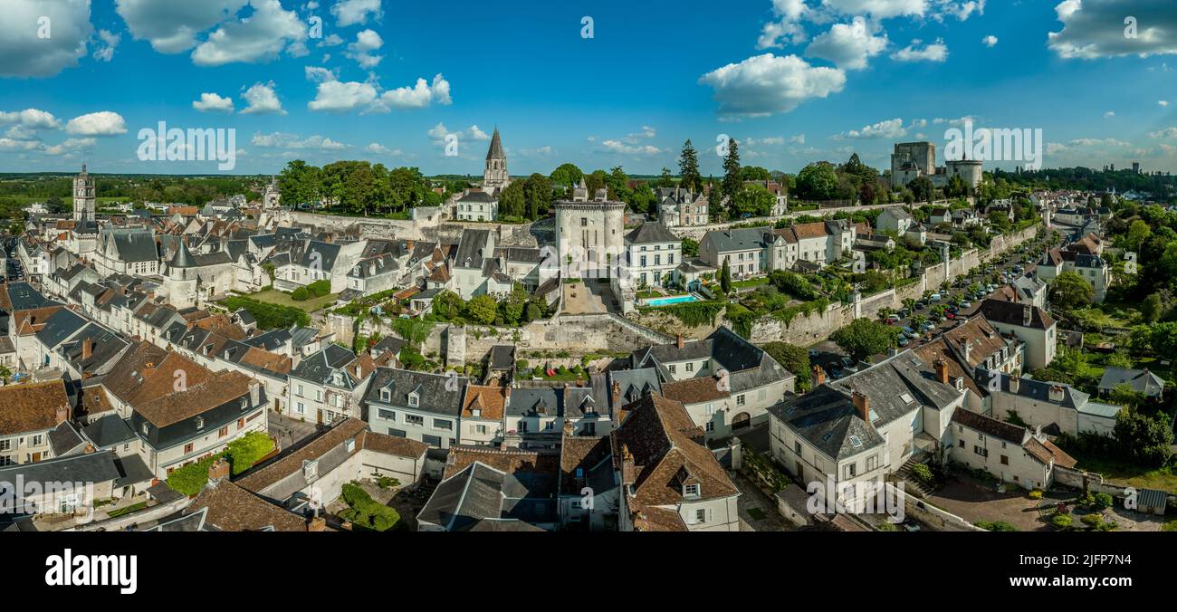 Aerial panorama view of Loches in Indre-et-Loire in the Loire Valley in ...