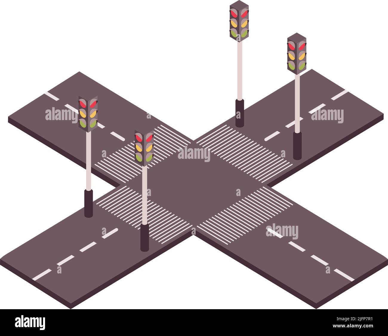 Road set isometric composition with view of road intersection with ...
