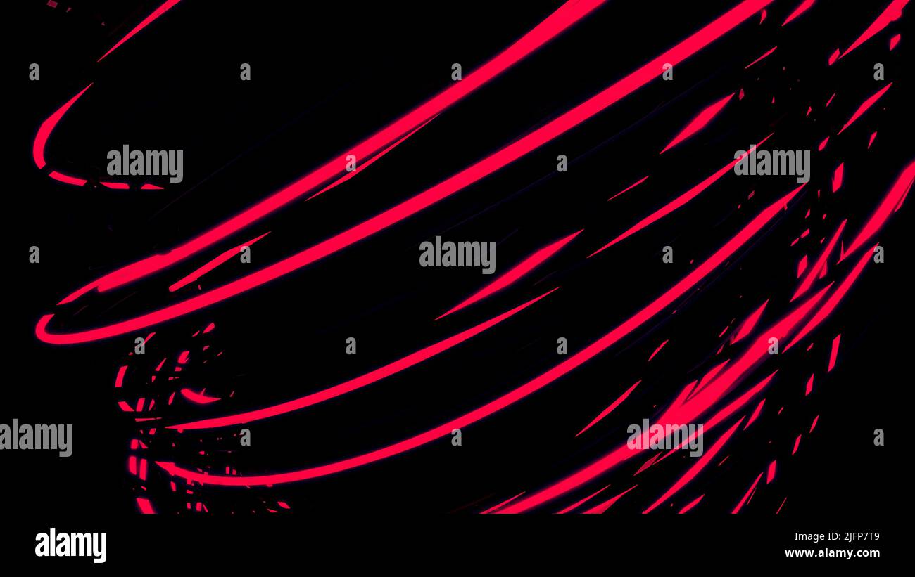 Rotating 3d vortex with neon lines on black background. Design. Side ...