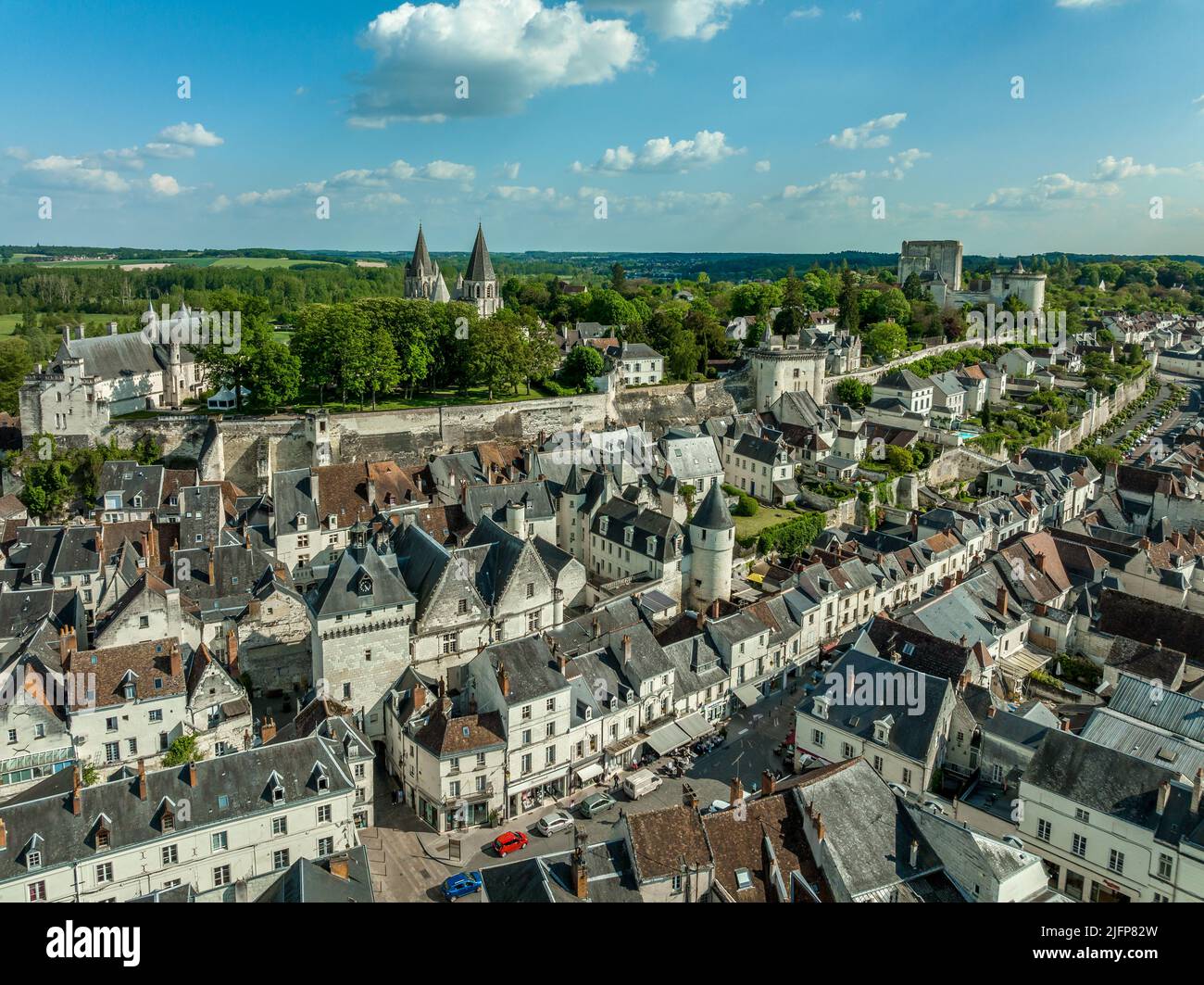 Aerial panorama view of Loches in Indre-et-Loire in the Loire Valley in ...