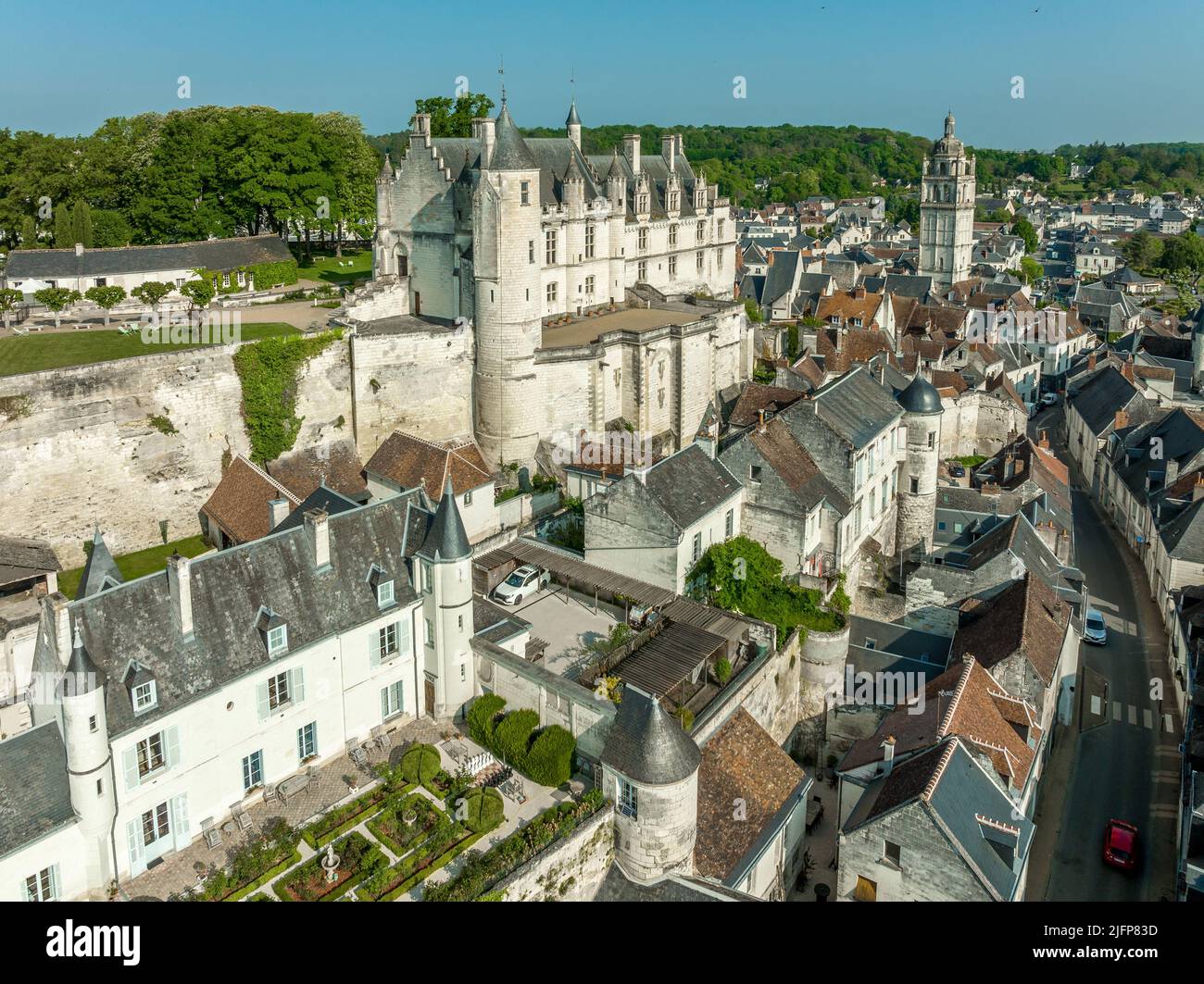Aerial panorama view of Loches in Indre-et-Loire in the Loire Valley in ...