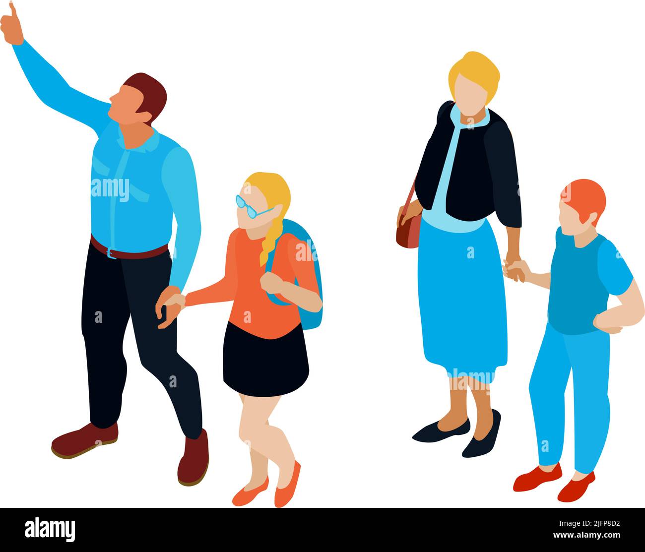 People with children on excursion 3d isometric isolated vector ...