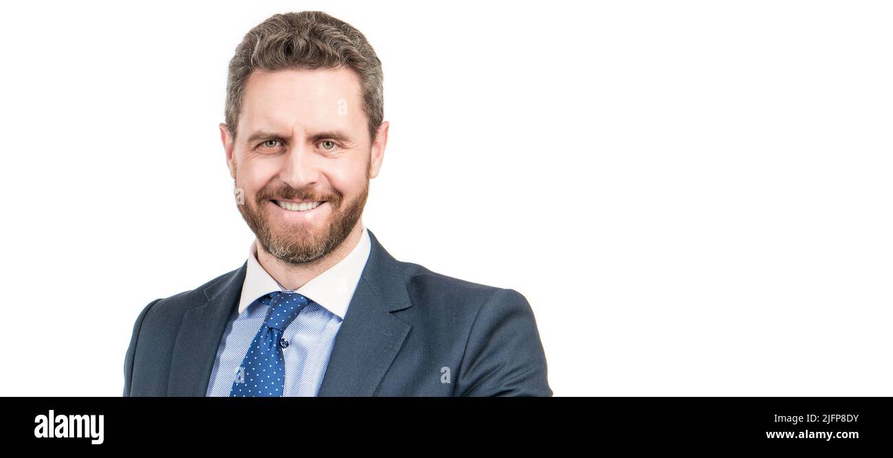 Portrait of happy professional man with smiling face in formal suit ...
