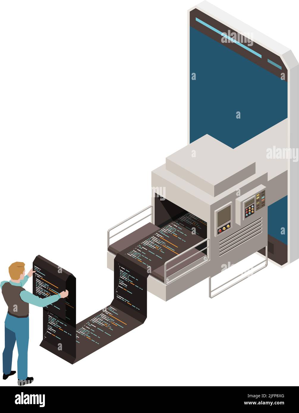 Programming development isometric composition with image of industrial ...