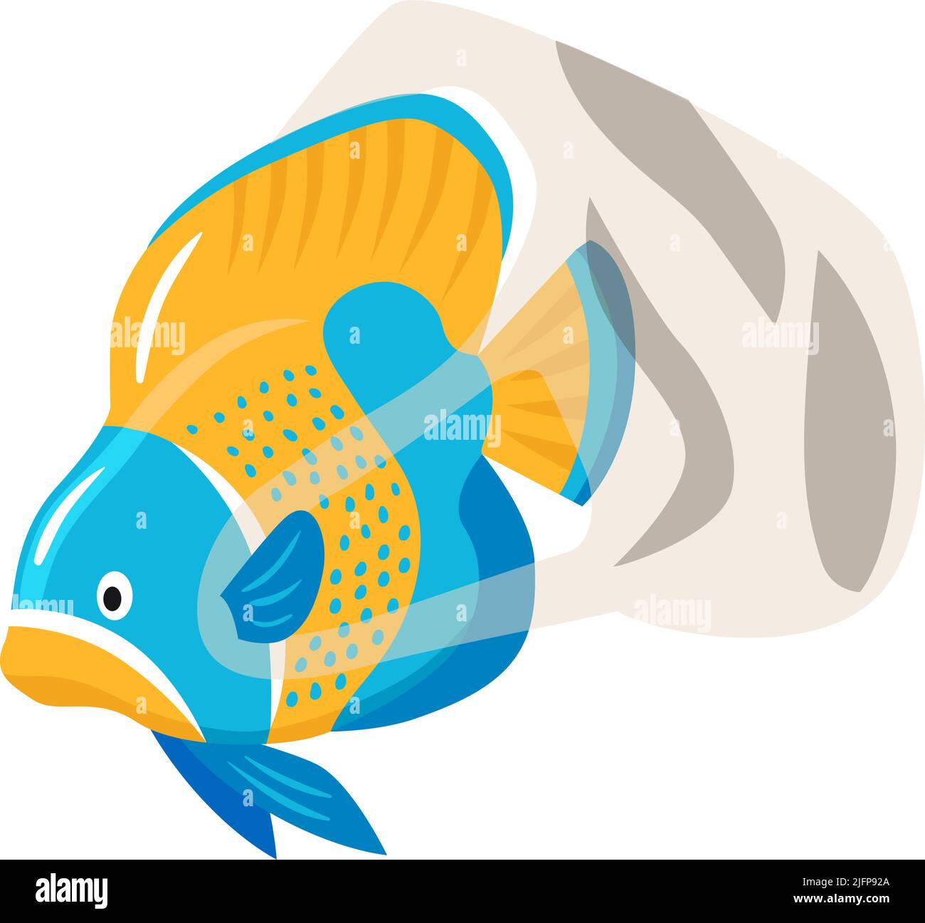 Isometric water ocean pollution composition with floating fish tied to ...