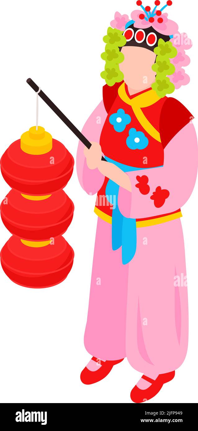 Isometric chinese new year composition with human character holding red ...