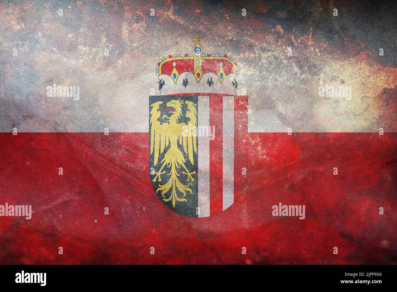 Top view of retro flag Upper Austria Austria with grunge texture ...