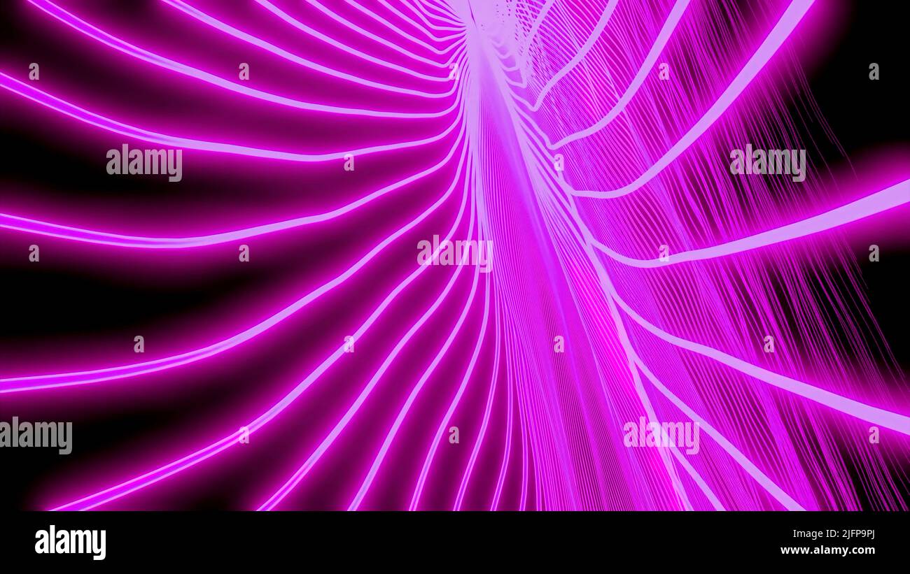 Dark background.Design. Bright neon pink lines create shapes and move ...