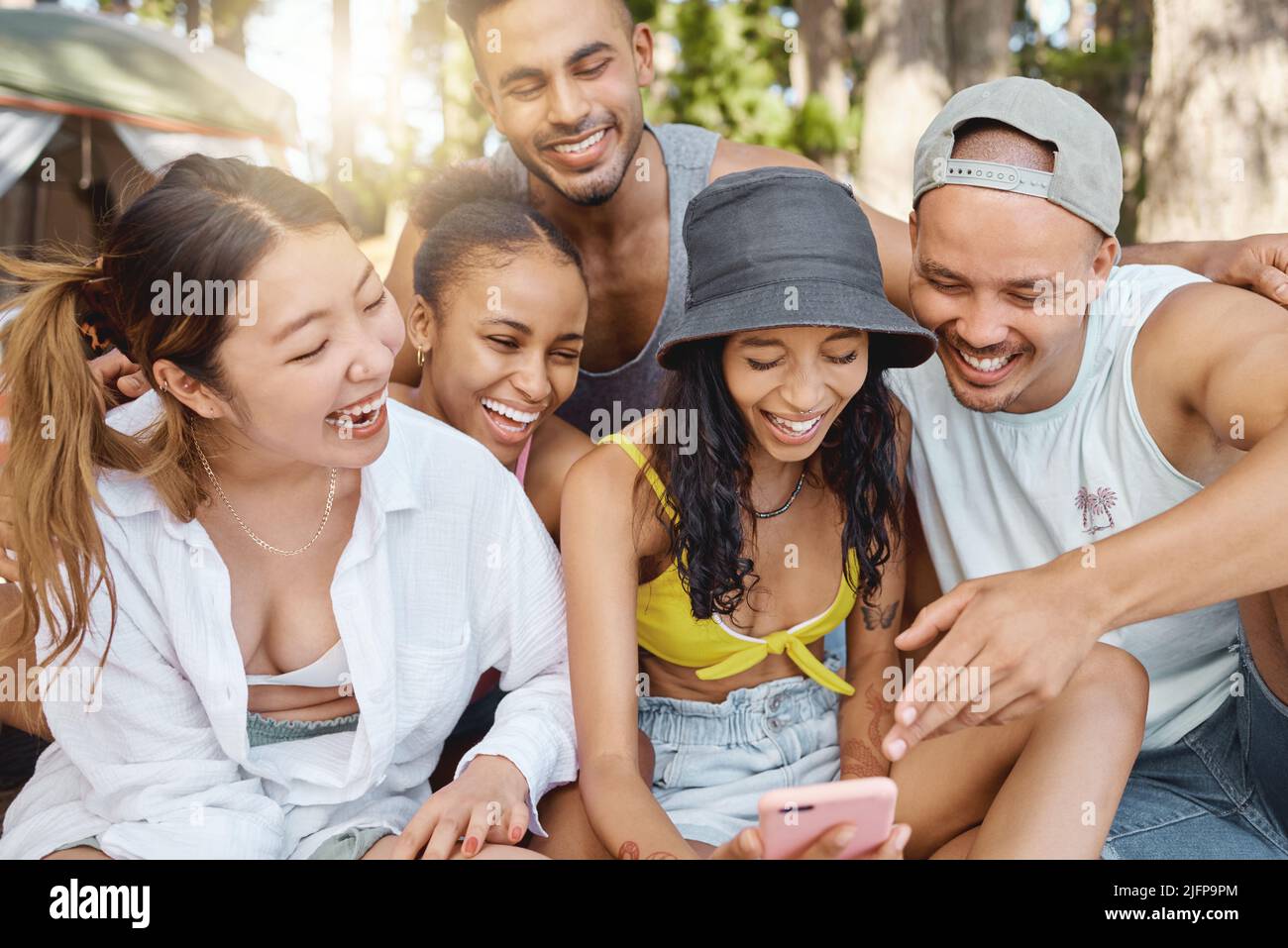 Shes the funniest one in the group. Shot of a diverse group of friends ...