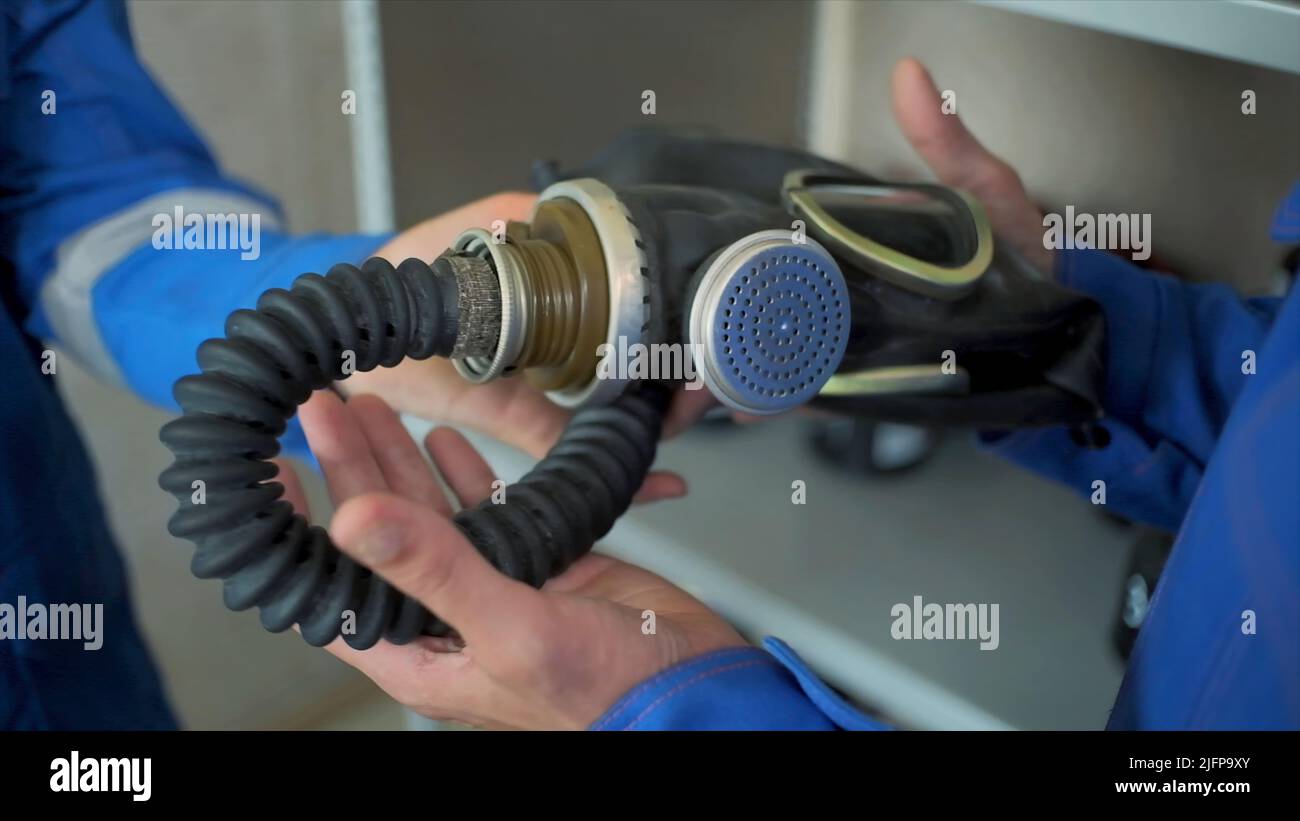 Firefighter going on call. Clip. Close-up of firefighter getting ready ...