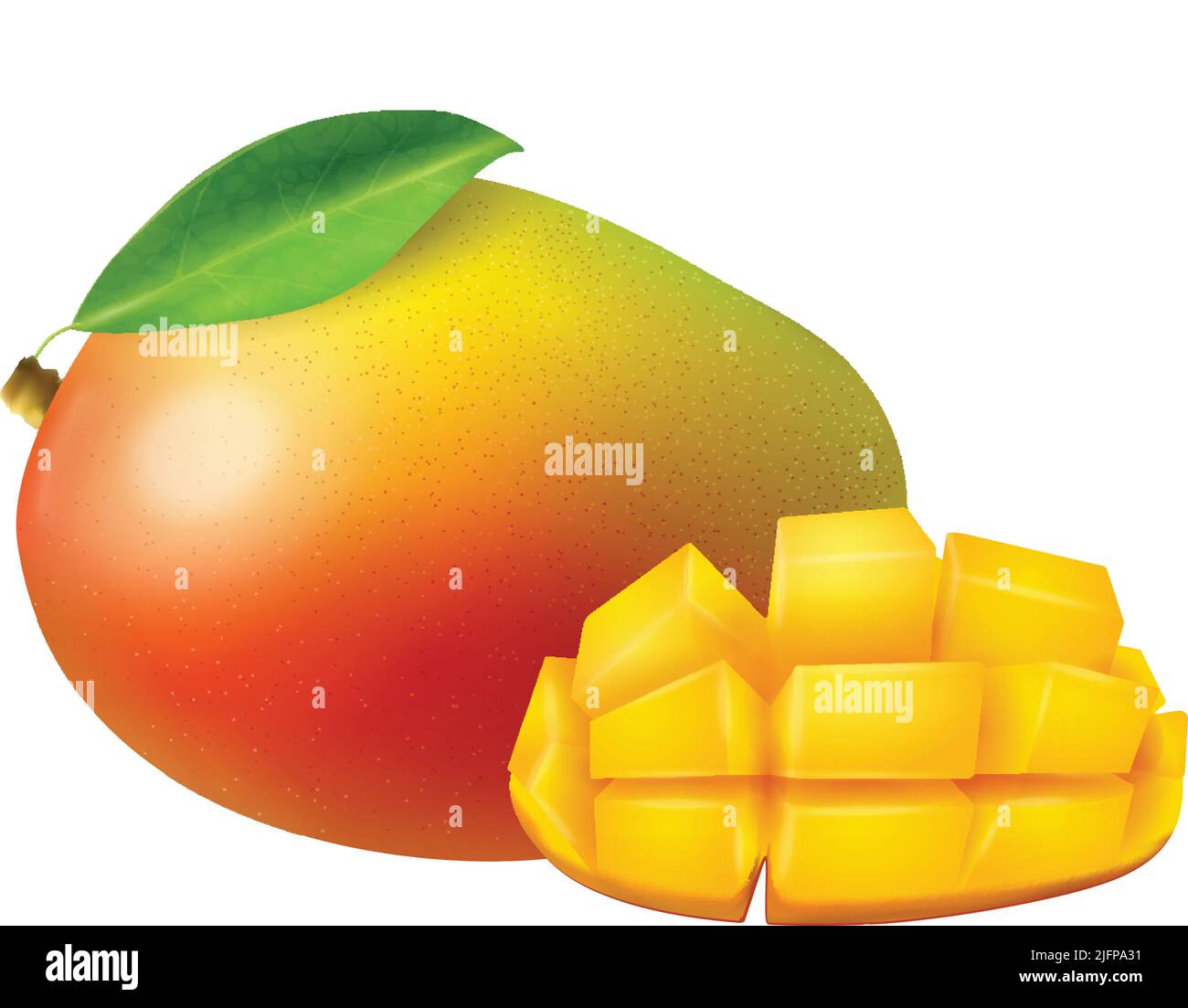 Realistic fruits composition with images of whole and sliced mango ...