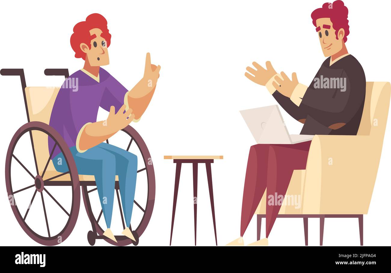 Psychotherapy counseling cartoon composition with disabled patient in ...