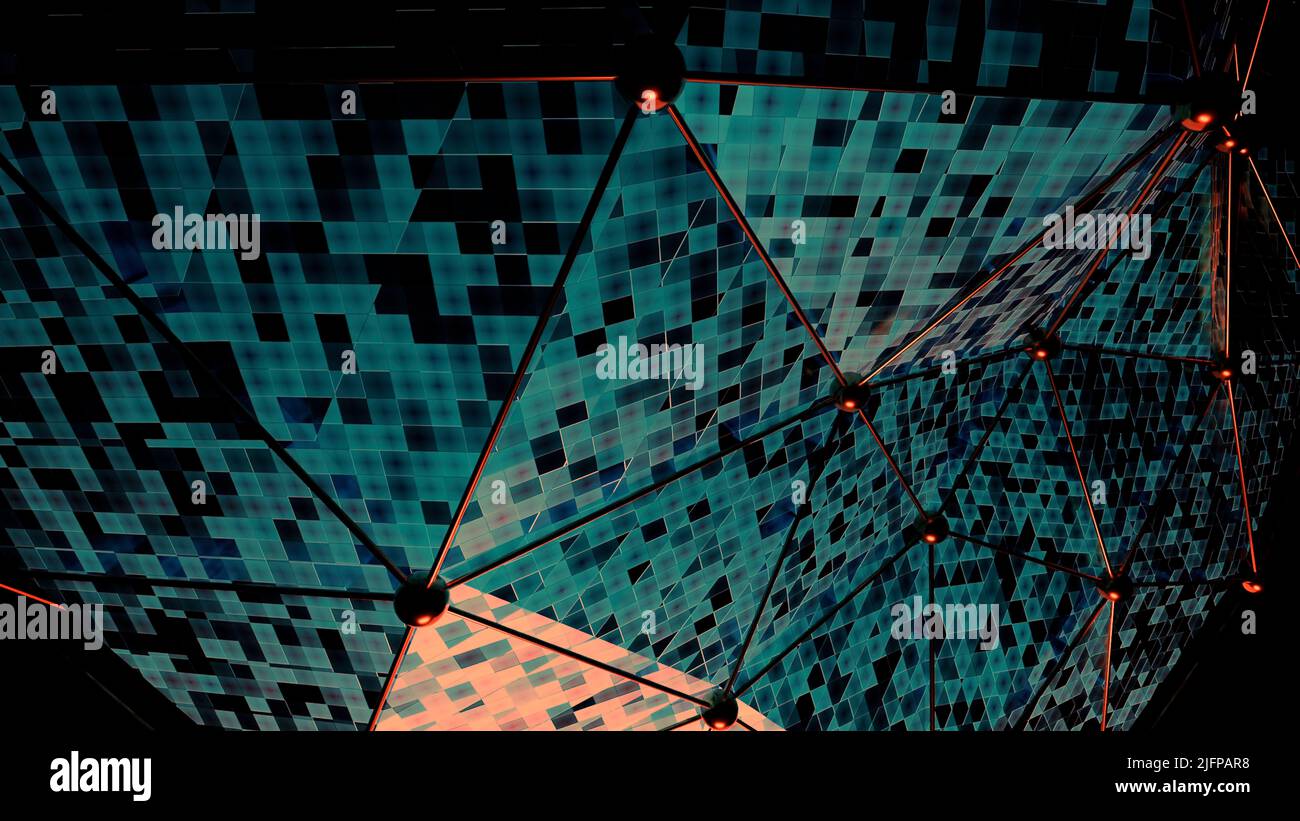 Black background.Design. A blue geometric figure in 3d format that ...