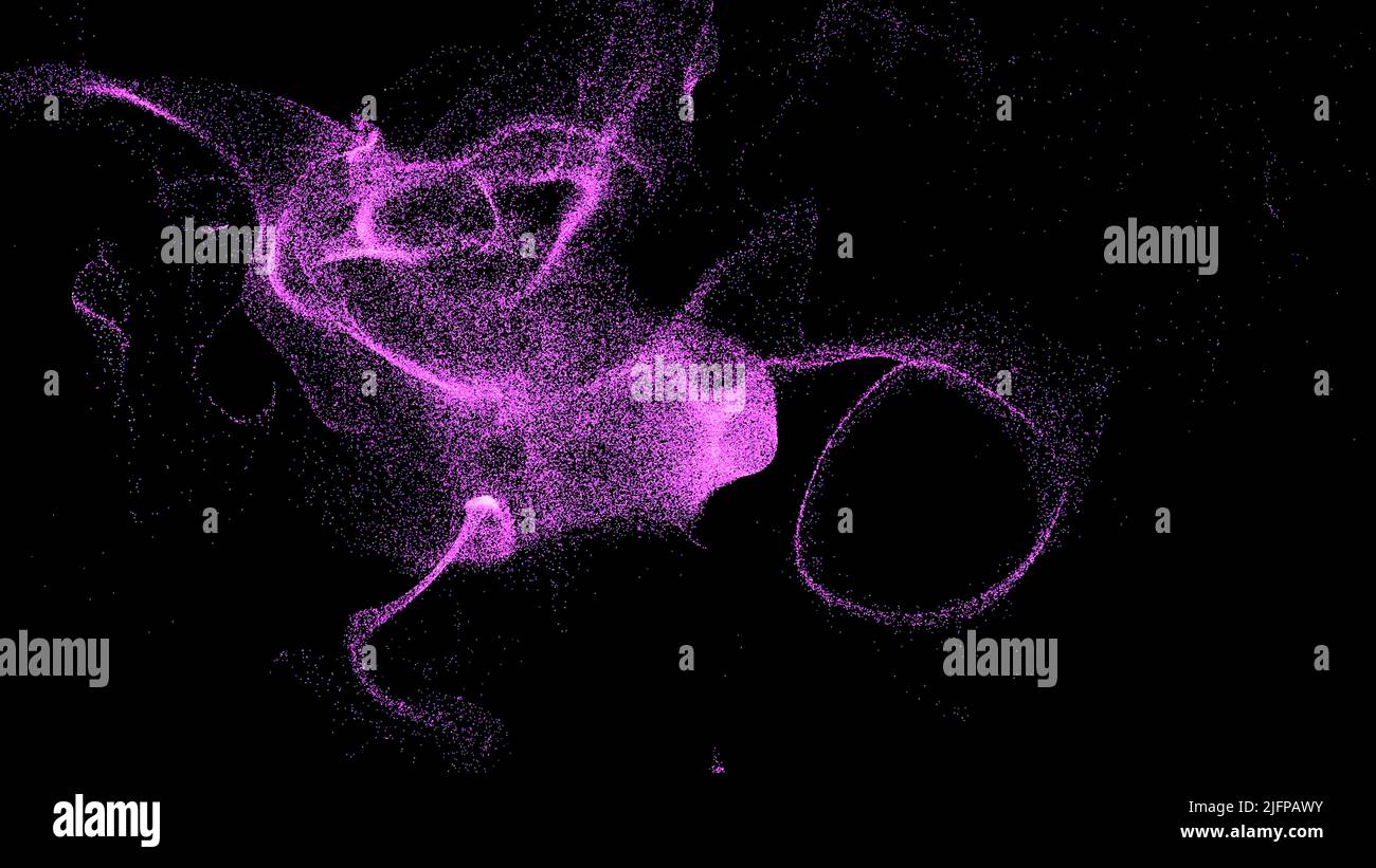 Black background.Motion. Shiny pink and blue small particles in ...