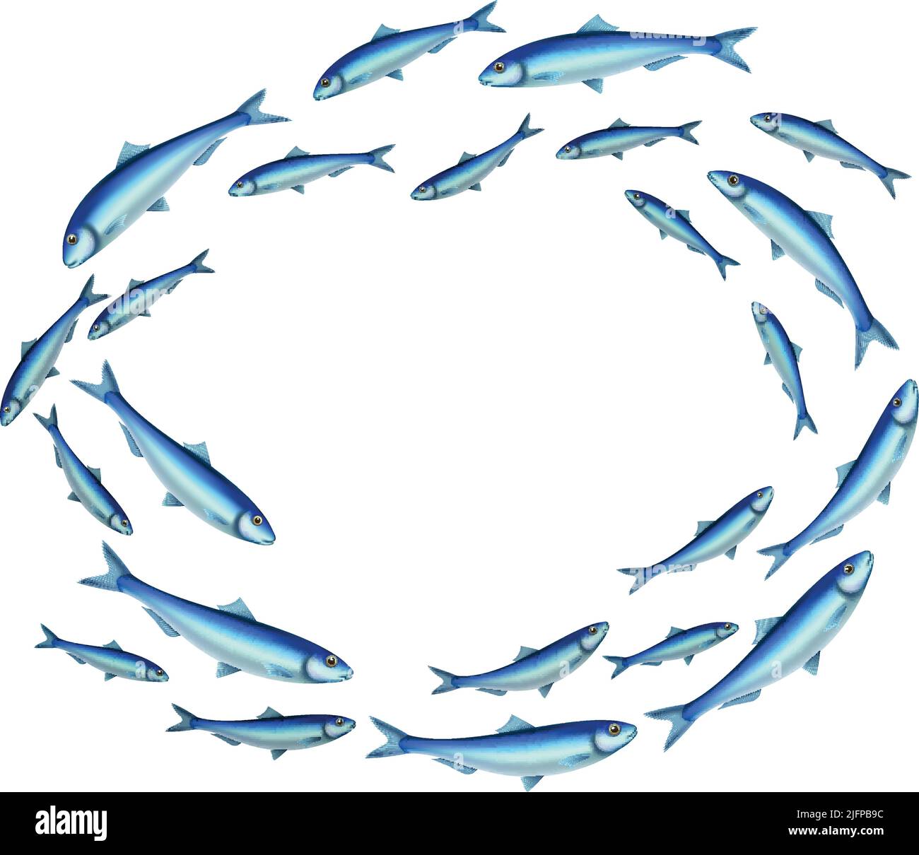 Fish school colony realistic composition with isolated images of fishes ...
