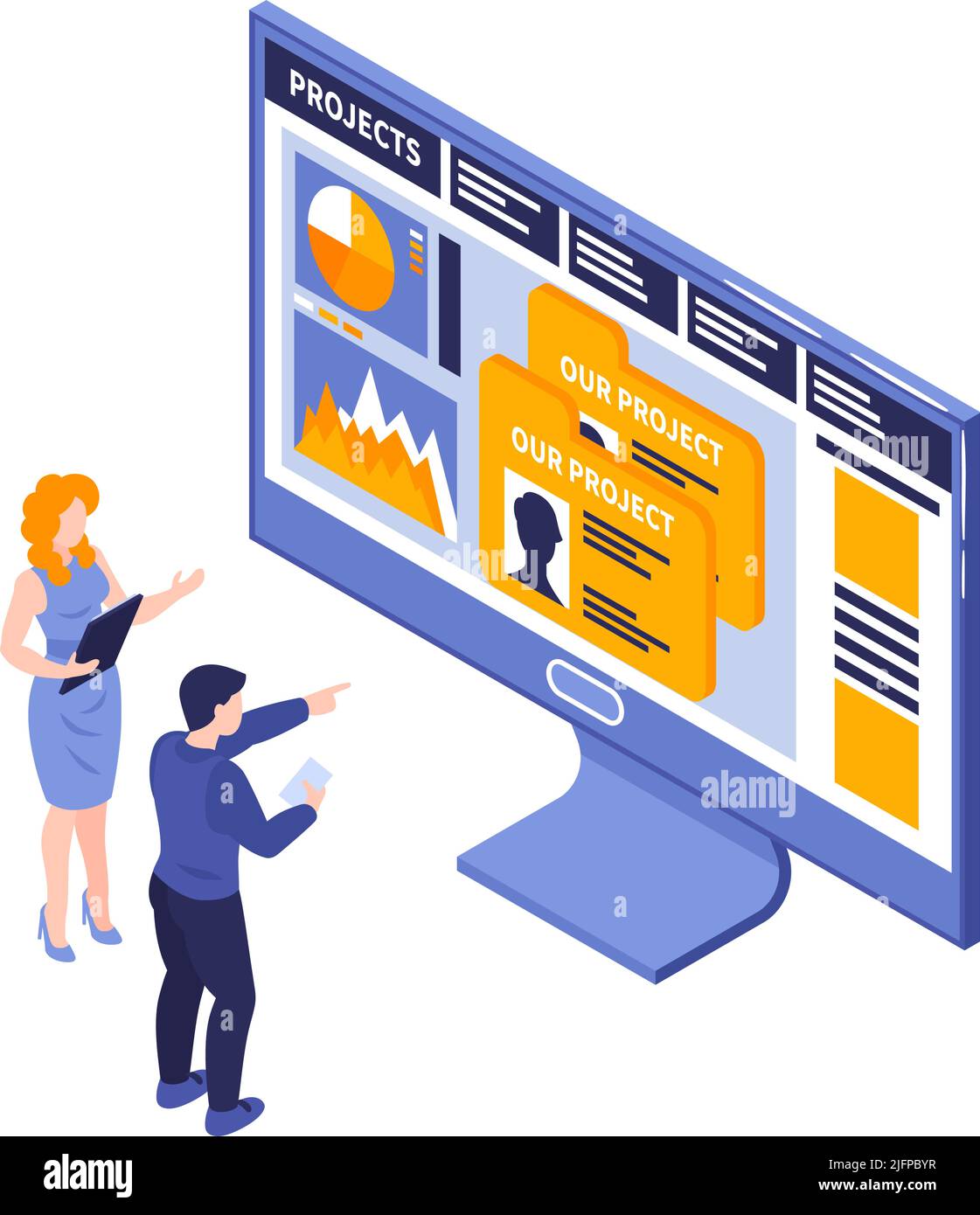 Isometric marketing strategy business composition of isolated computer ...