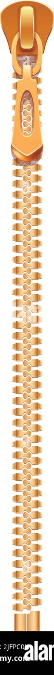 Zipper realistic composition with isolated image of golden fastener with zip slider vector ...
