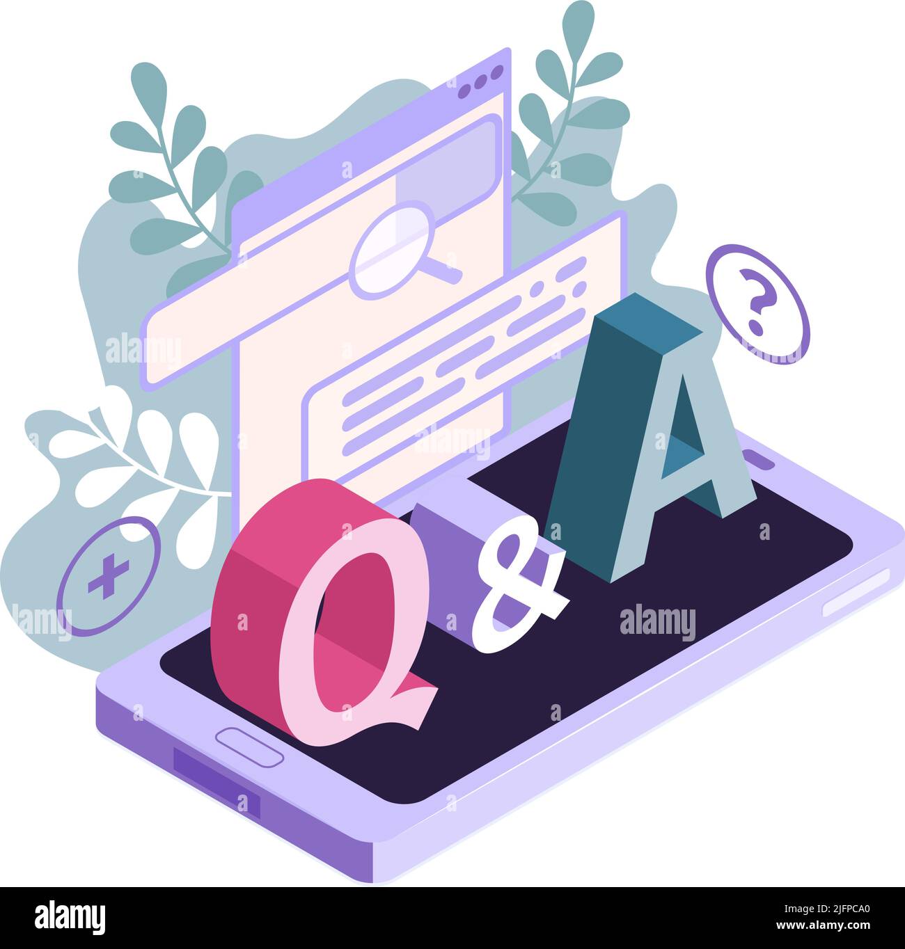 Isometric customer support faq composition with image of tablet with computer windows and 3d ...