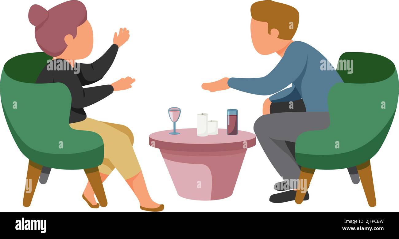 Woman daily routine flat composition with characters of couple sitting ...