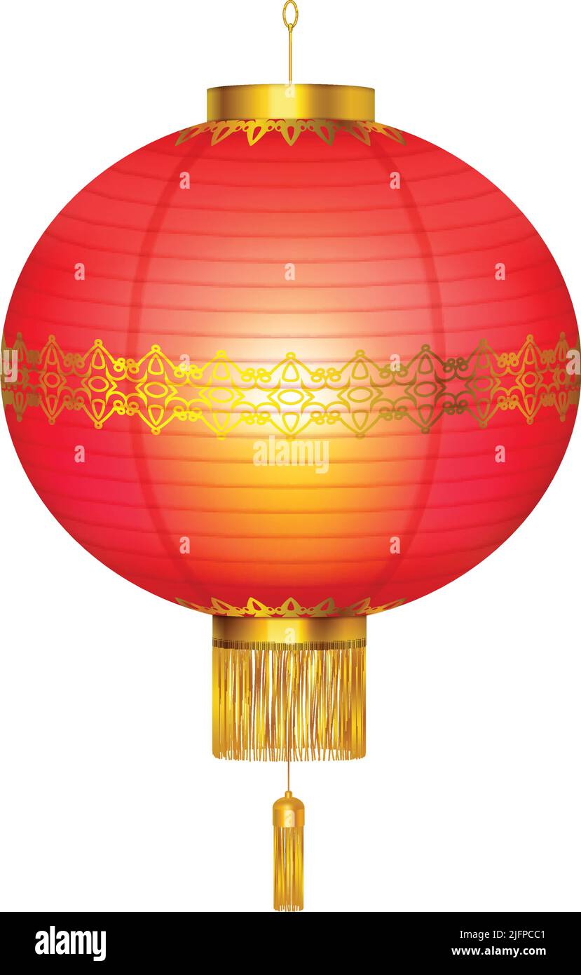 Red chinese lantern of circular shape realistic composition with big ...