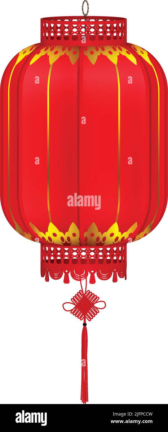 Red chinese lantern of cylindrical shape realistic composition with ...