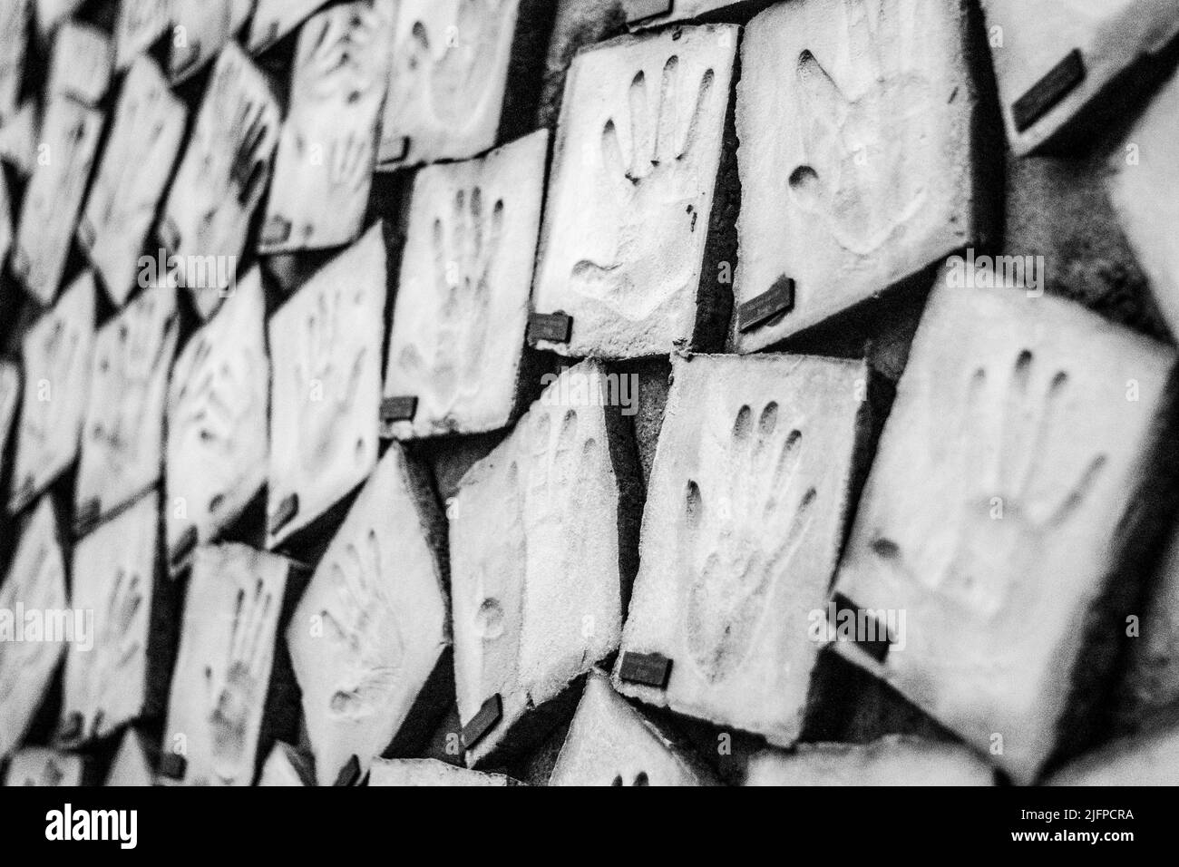 Negative framed hands casted exposed on mural or wall. Human hands ...