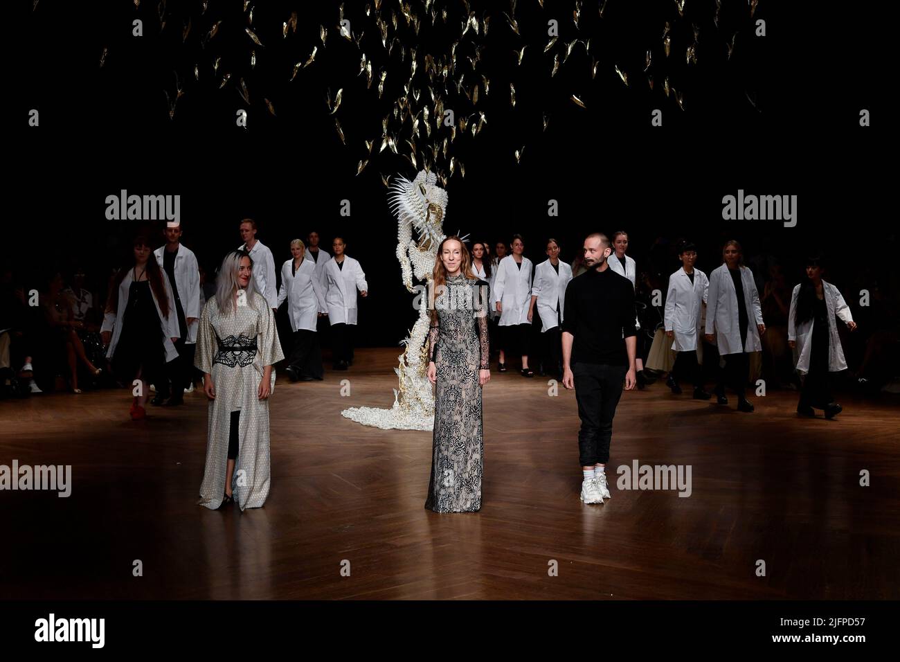 Paris, France, July 4 2022. Designer Iris van Herpen walks on the runway at the Iris Van Herpen ...