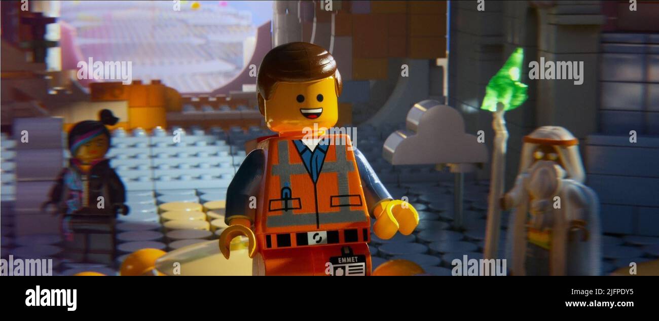 LUCY WYLDSTYLE, EMMET BRICKOWSKI, VITRUVIUS, THE LEGO MOVIE, 2014 Stock ...