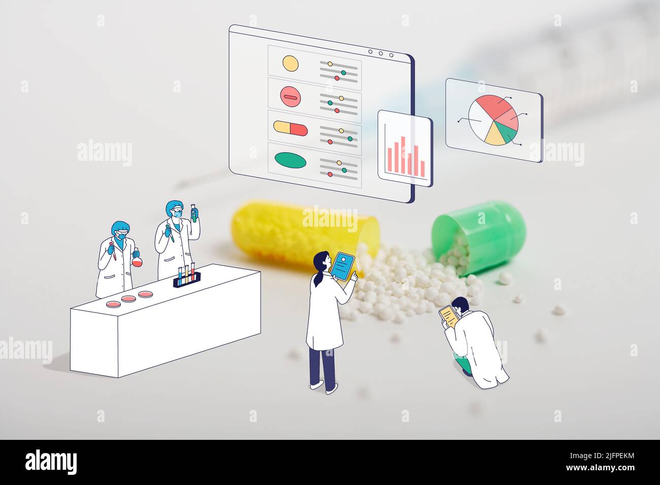 doctor, researcher, scientist characters on real photo of medicine ...