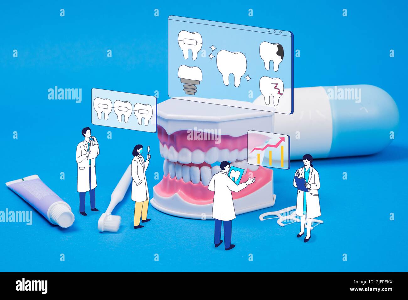 doctor, researcher, scientist characters on real photo of teeth ...