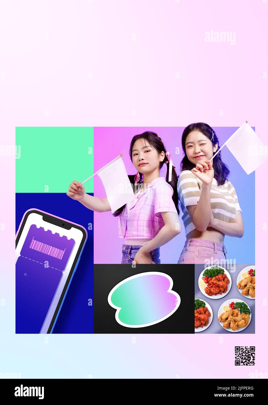 Z generation shopping event poster young Korean girls with flag and ...