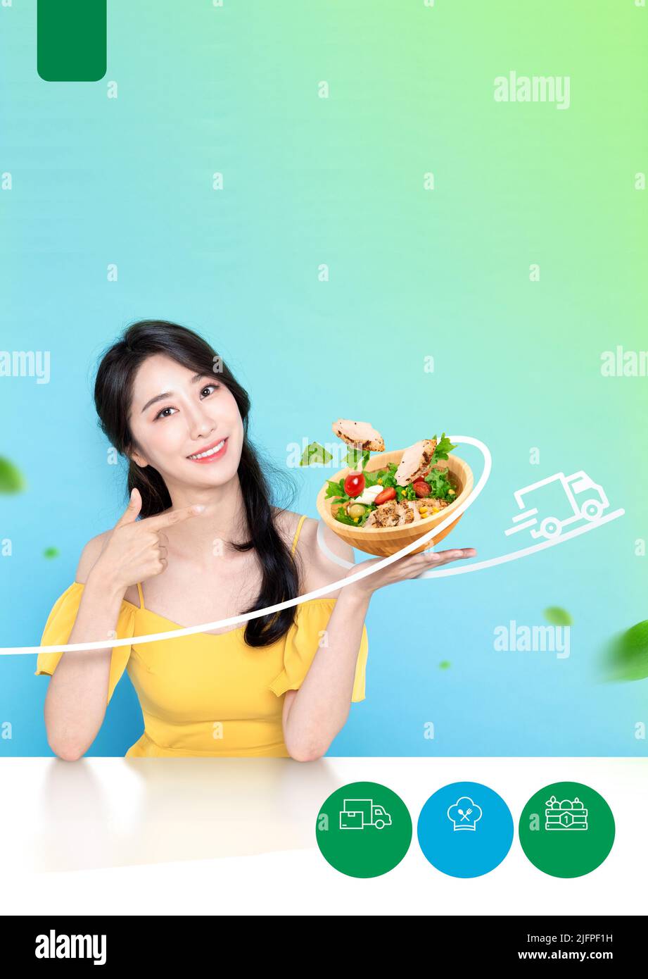 eat light, clean food poster with Korean model salad Stock Photo - Alamy