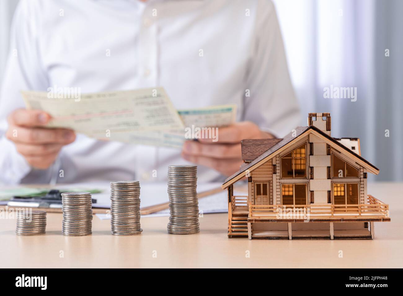 real estate contract hand motion check the utility bills Stock Photo ...