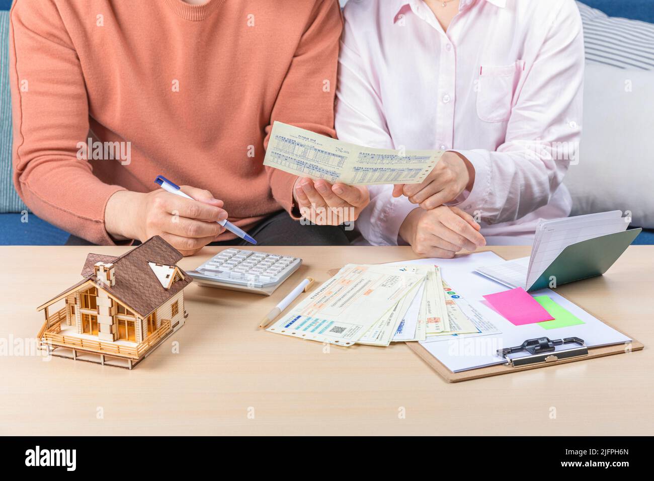 real estate contract hand motion check the utility bills Stock Photo ...