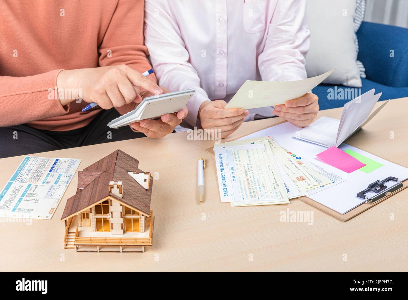 real estate contract hand motion check the utility bills Stock Photo ...