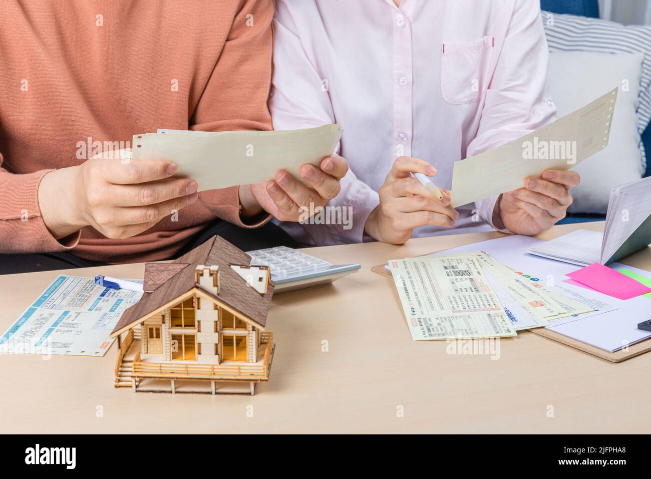 real estate contract hand motion check the utility bills Stock Photo ...