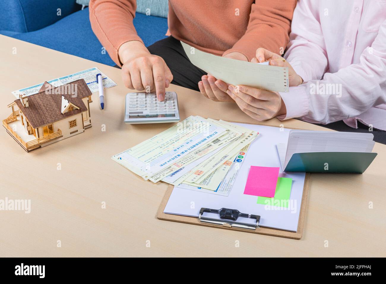 real estate contract hand motion check the utility bills Stock Photo ...