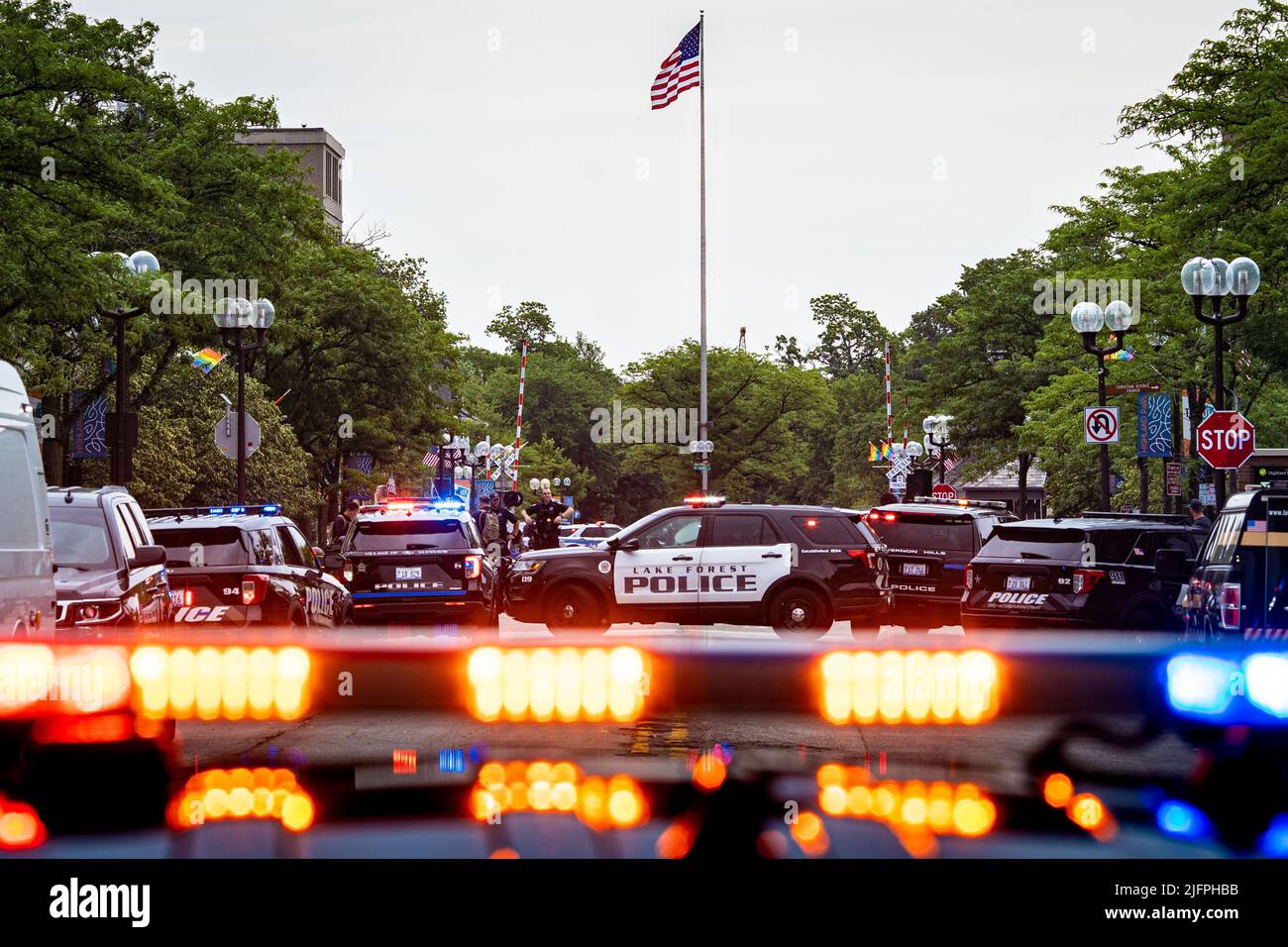 Highland Park, Illinois, USA. 4th July, 2022. Police vehicles from all ...