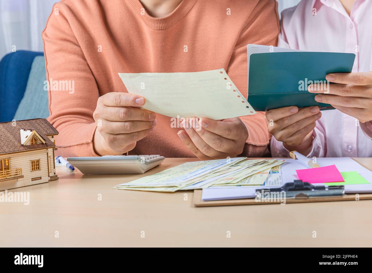 real estate contract hand motion check the utility bills Stock Photo ...