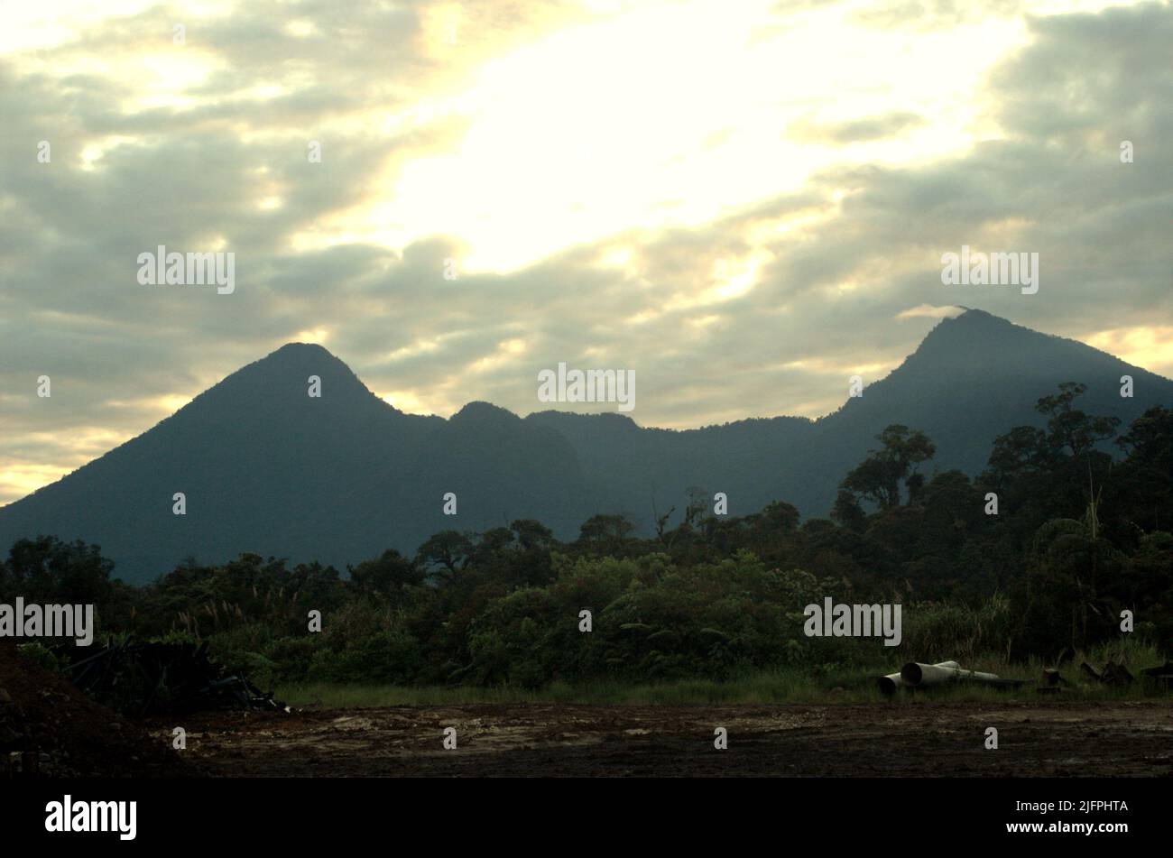 Peaks of Mount Salak are seen from Chevron geothermal project area on ...