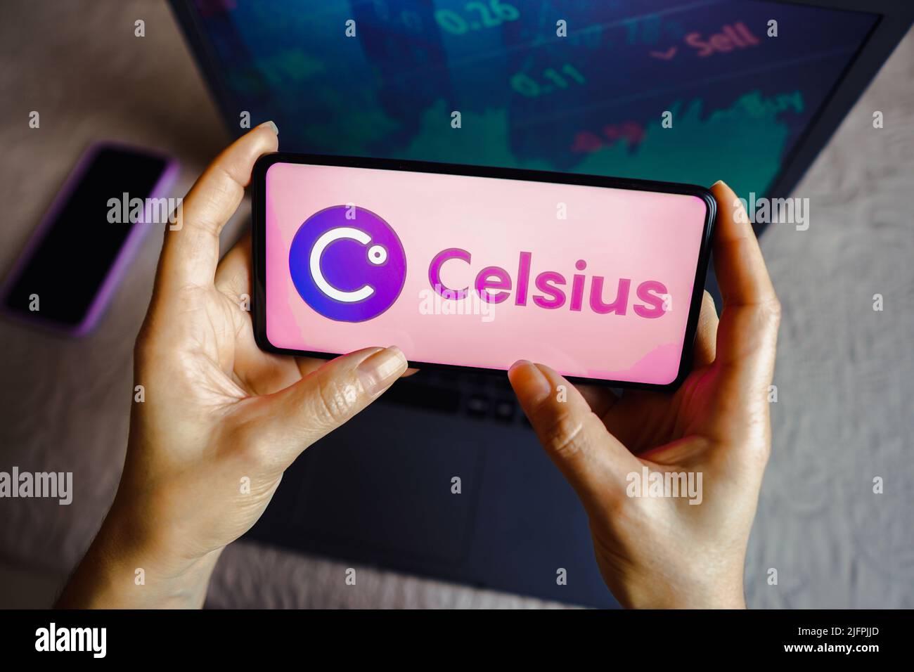 In this photo illustration, the Celsius Network logo seen displayed on ...