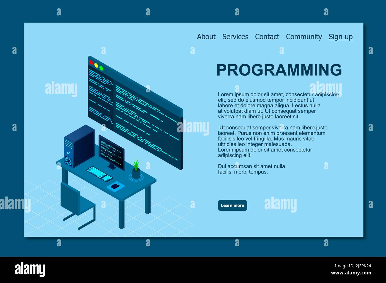 Programming or Software development web page template. Vector illustration with laptop isometric ...
