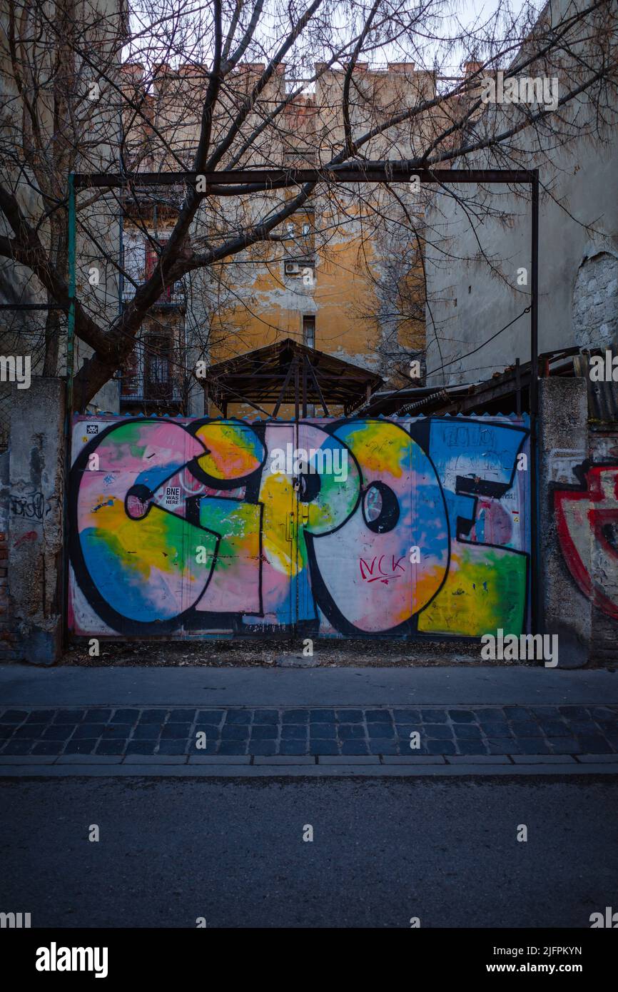 Graffiti on a gate in Budapest, Hungary Stock Photo - Alamy