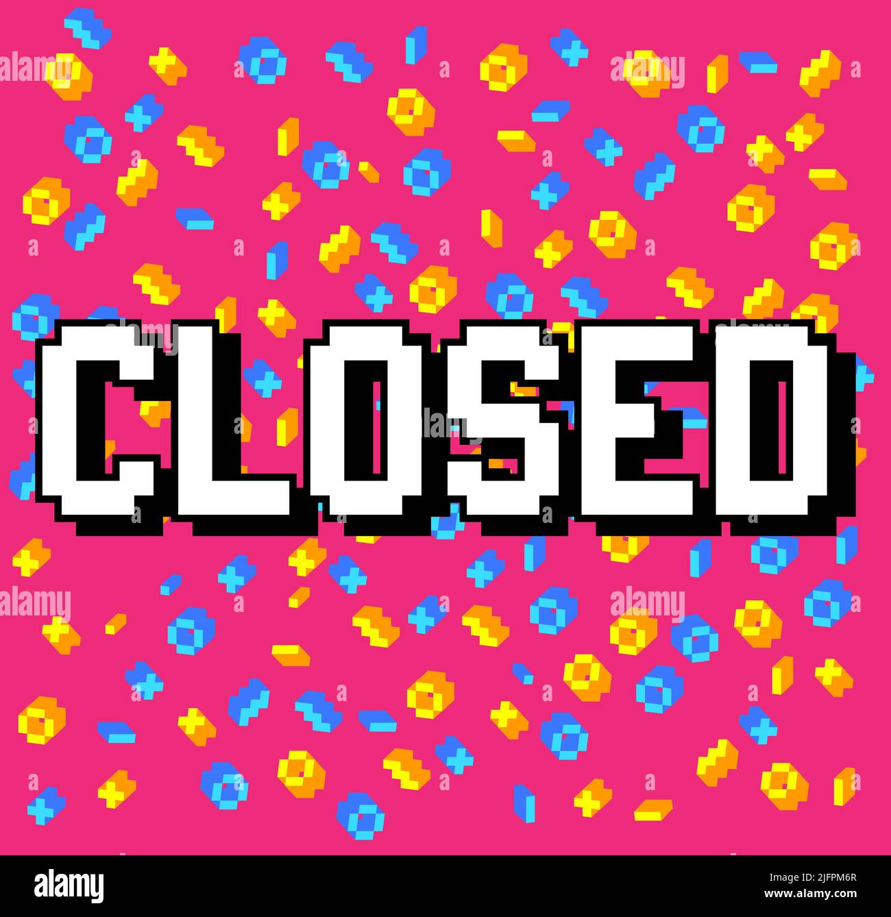 Closed. Pixelated word with geometric graphic background. Vector ...