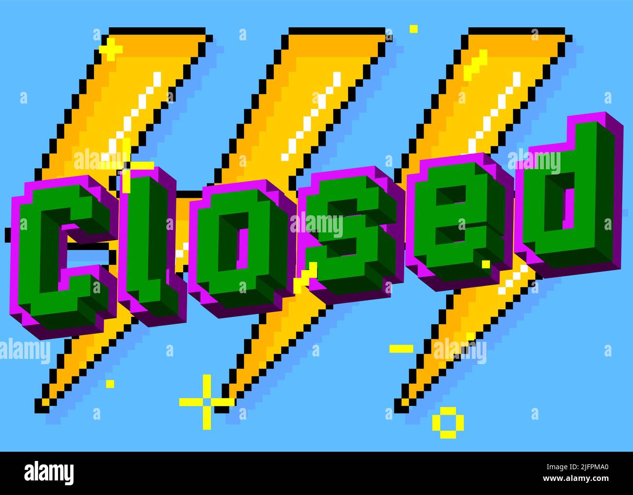 Closed. Pixelated word with geometric graphic background. Vector ...