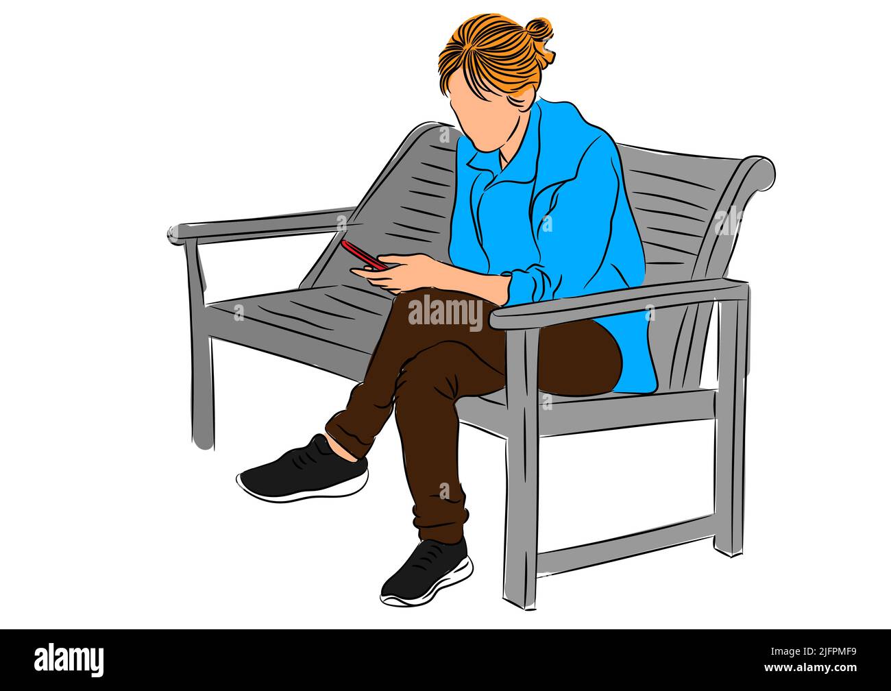 business woman sit on chair and use a Smart Phone, vector illustration ...