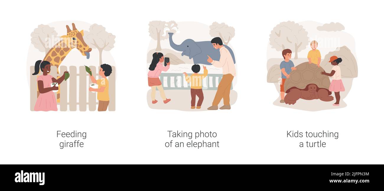 Family zoo visit isolated cartoon vector illustration set. Child ...