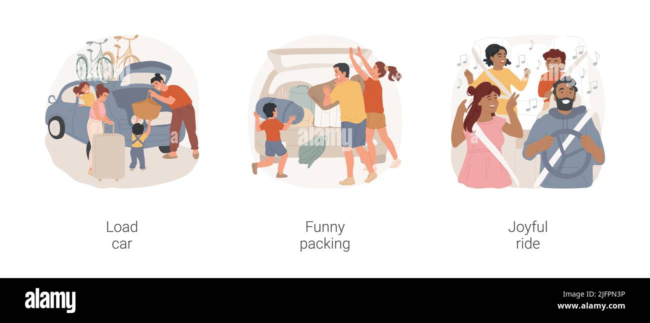 Go camping isolated cartoon vector illustration set. Family going on ...