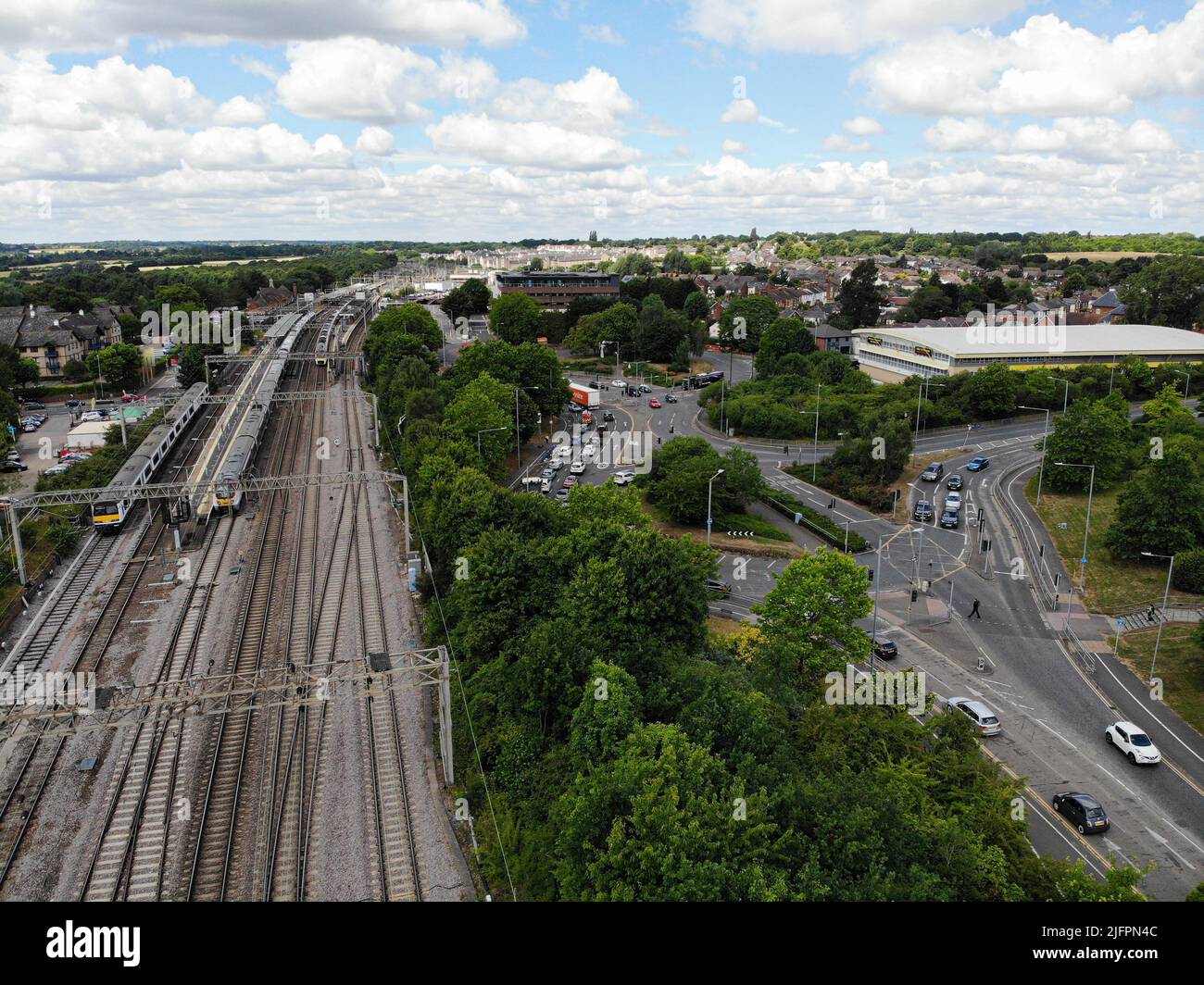 (EDITORS NOTE: Image taken with drone) Colchester train station tracks ...